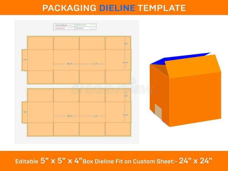 RSC Shipping Carton Box, Die Line Template, 5x5x4 Stock Vector ...