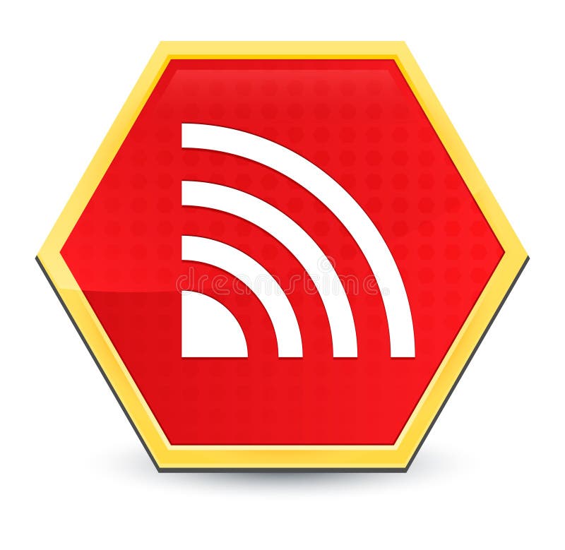 RSS Feed Icon Abstract Red Hexagon Button Bright Yellow Frame Elegant ...
