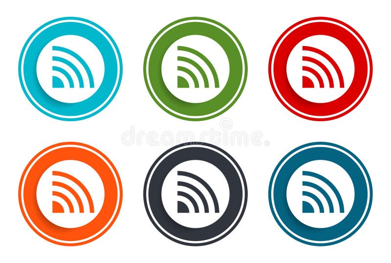 RSS Feed Icon Flat Vector Illustration Design Round Buttons Collection ...