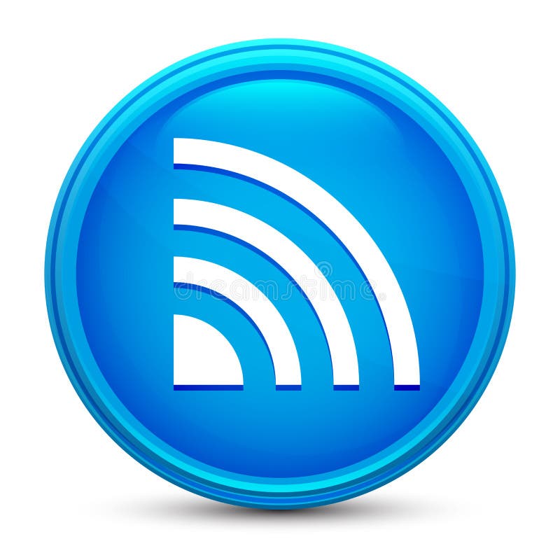 RSS Feed Icon Glass Shiny Blue Round Button Isolated Design Vector ...