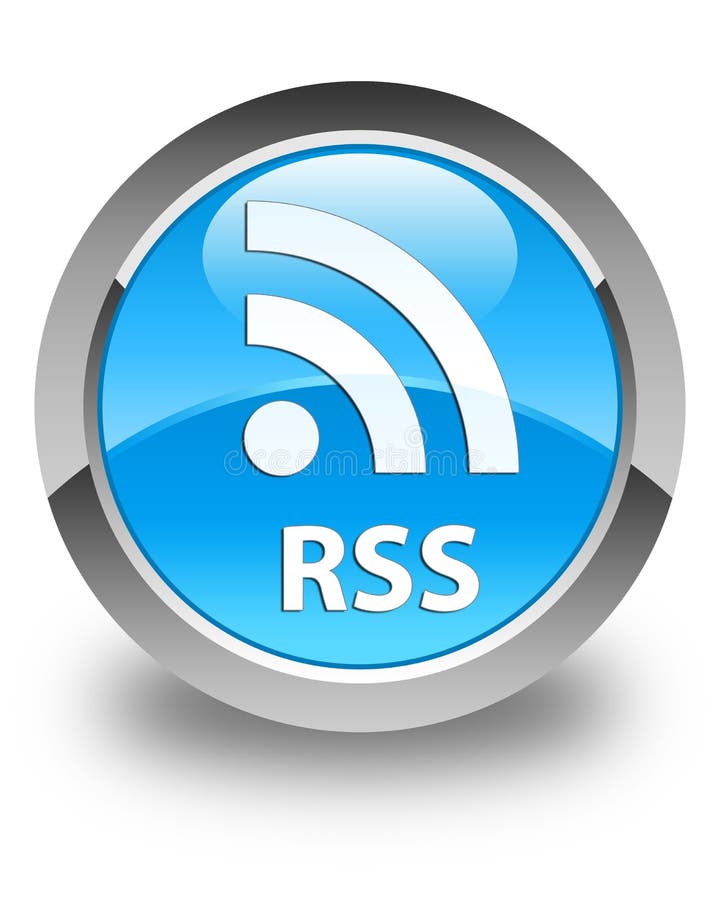 RSS Glossy Cyan Blue Round Button Stock Illustration - Illustration of ...