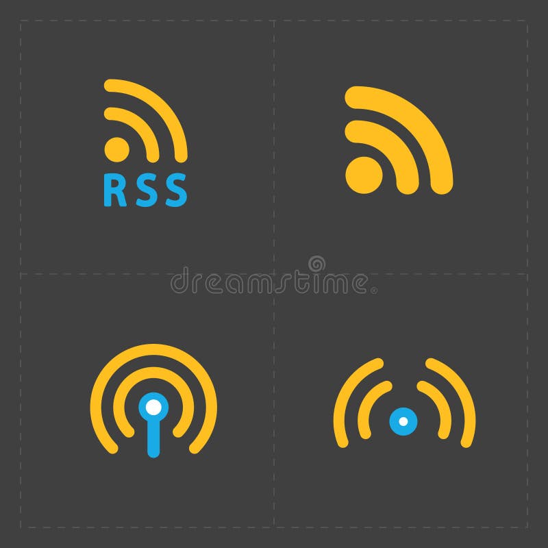 RSS Sign Icons. RSS Feed Symbols on Black Stock Vector - Illustration ...