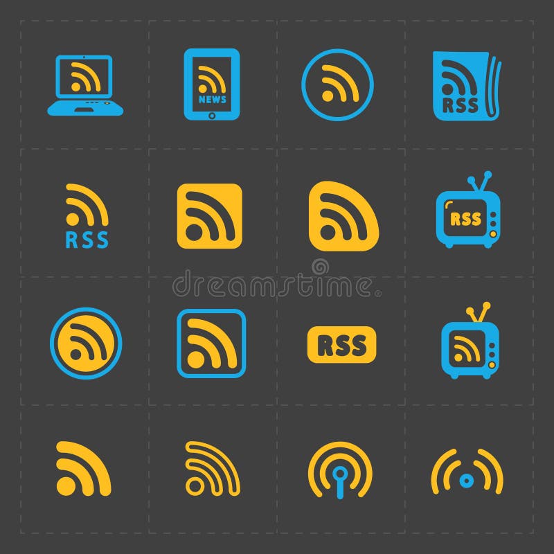 RSS Sign Icons. RSS Feed Symbols on Black Stock Vector - Illustration ...