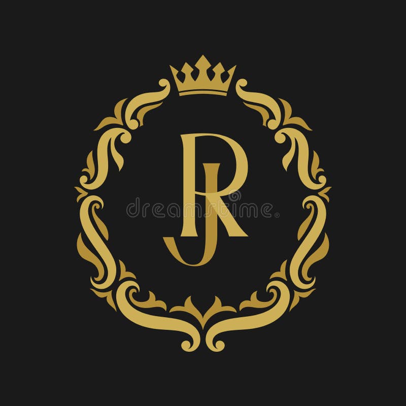 RJ Letter Gold Floral Vintage Logo Template. Stock Vector ...