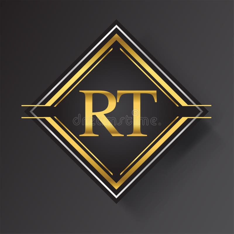 RT Letter Logo in a Square Shape Gold and Silver Colored Geometric ...