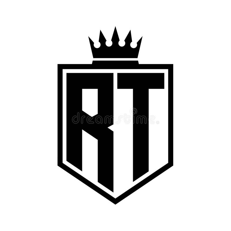 RT Logo Monogram Bold Shield Geometric Shape with Crown Outline Black ...