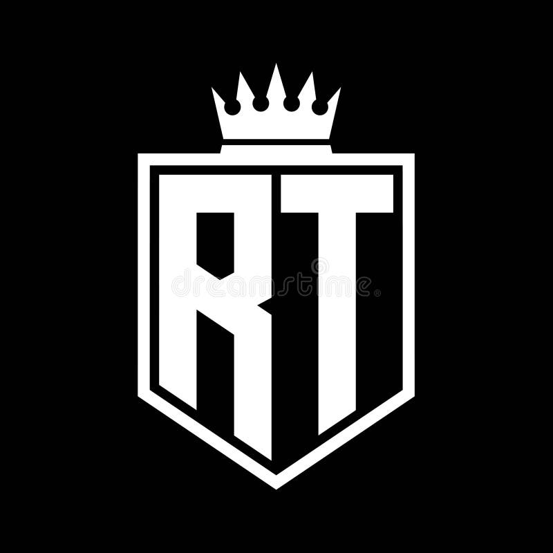RT Logo Monogram Bold Shield Geometric Shape with Crown Outline Black ...