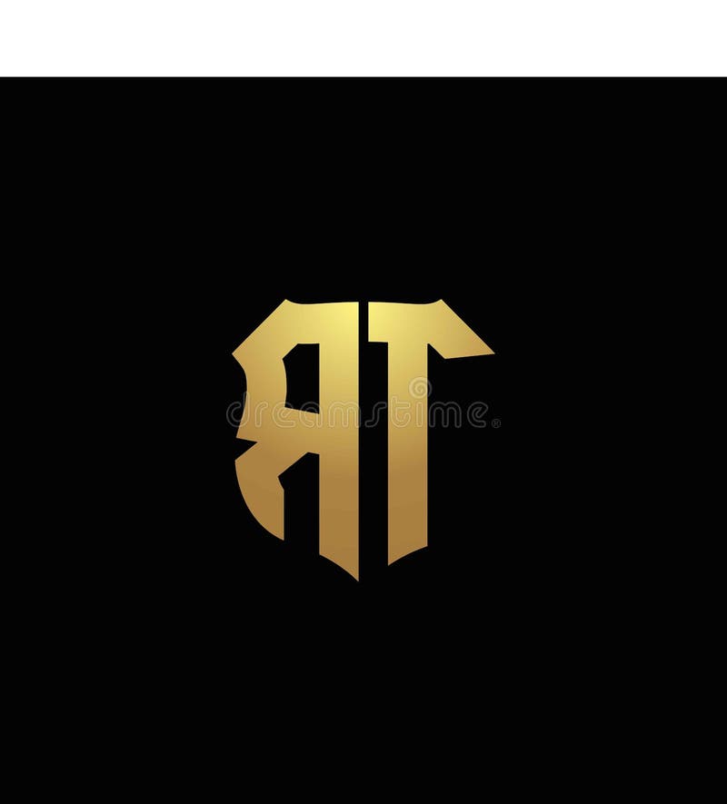 RT Logo Monogram with Gold Colors and Shield Shape Design Template ...