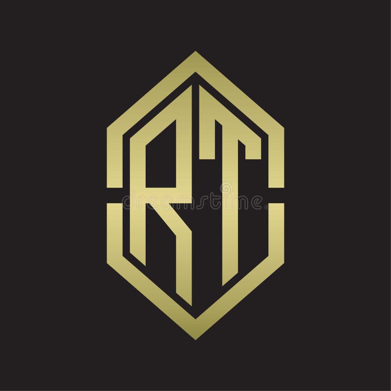 RT Logo Monogram with Hexagon Shape and Outline Slice Style with Gold ...
