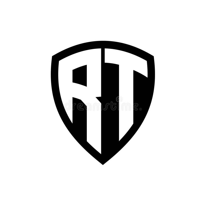 RT Monogram Logo with Bold Letters Shield Shape with Black and White ...