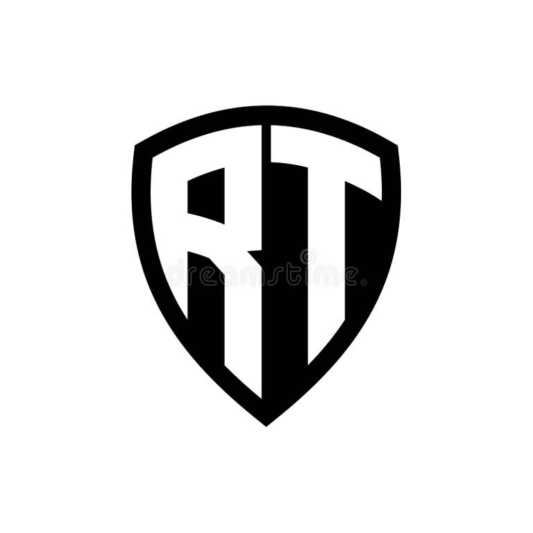 RT Monogram Logo with Bold Letters Shield Shape with Black and White ...