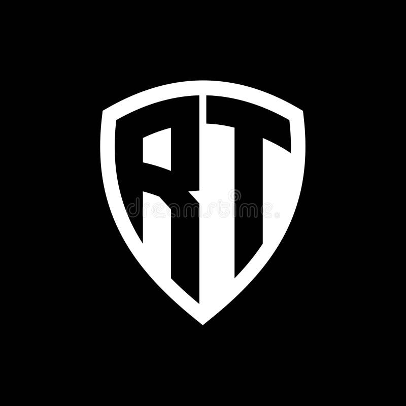 RT Monogram Logo with Bold Letters Shield Shape with Black and White ...