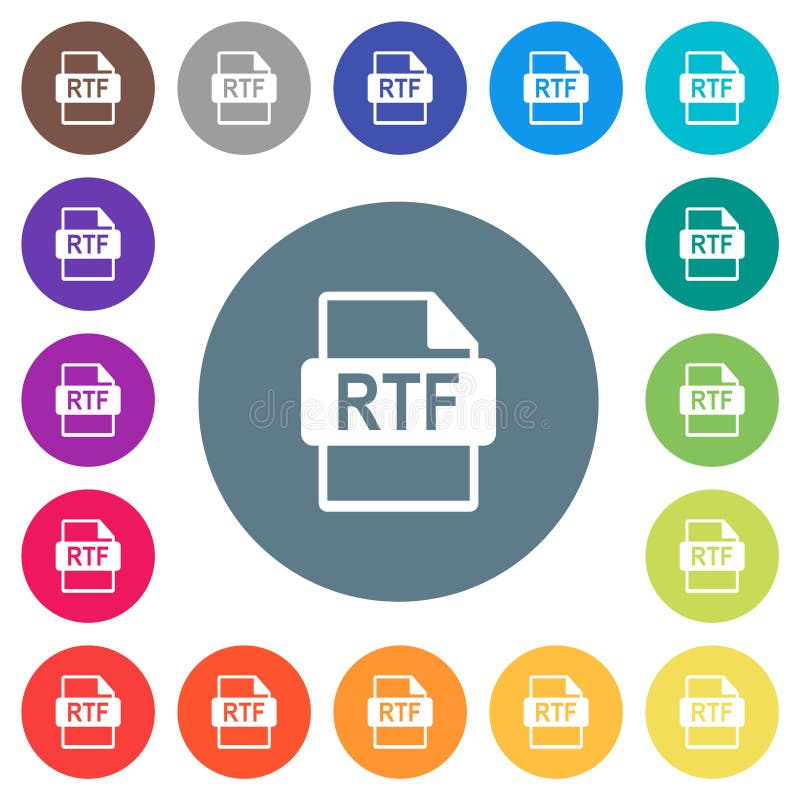 RTF File Format Flat White Icons on Round Color Backgrounds Stock ...