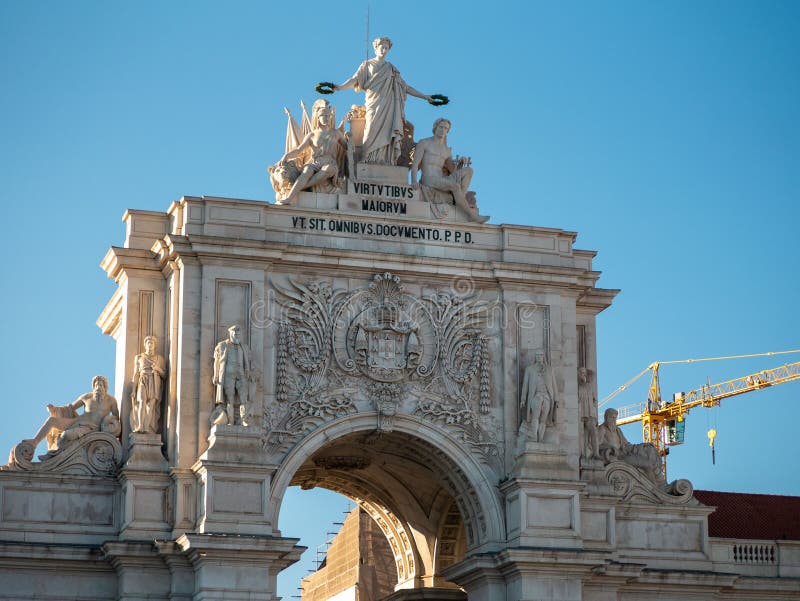 Rua Augusta Arch on the Background of the Bright Blue Sky Stock Image ...