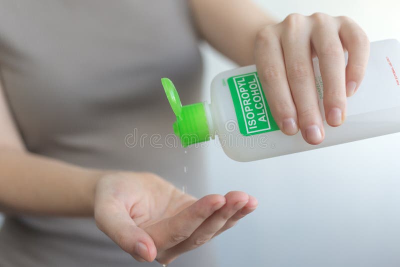 Rub Spray Hands with Alcohol, Protection Against Coronavirus. Close Up ...