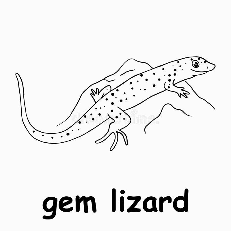 Kids Line Illustration Coloring Gem Lizard. Outline Vector for Children ...
