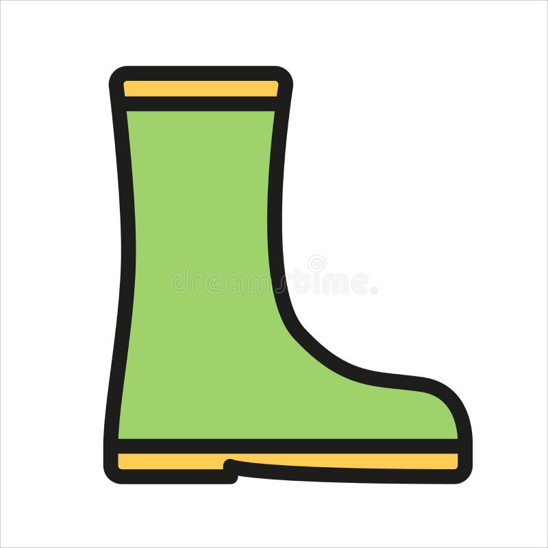 Rubber Boot Color Flat Icon with Stroke Isolated on White Stock ...