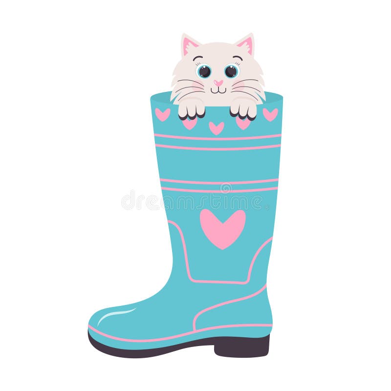 Rubber Boot with a Cute Cat Sitting Inside Stock Vector - Illustration ...