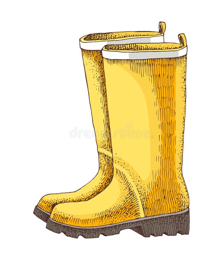 Rubber Boots Hand Drawn Vector Illustration Stock Vector - Illustration ...