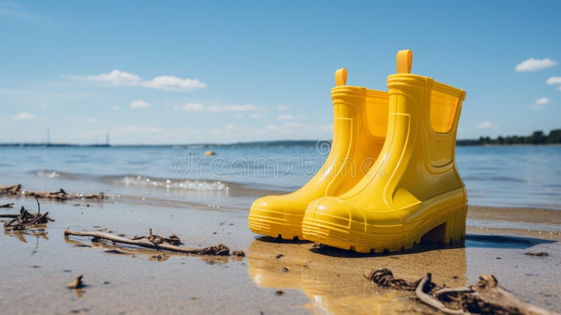 Rubber Boots on the Ocean Shore Stock Image - Image of rock, nature ...
