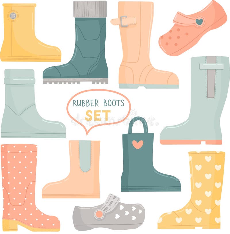 Rubber Boots Set, Spring, Flat Design, Vector Stock Vector ...