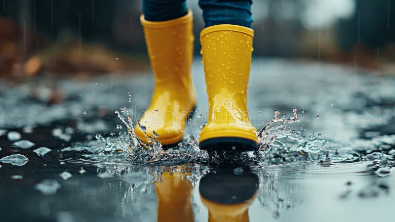 Rubber Boots Splashed in Autumn Puddles Symbolizing Playfulness and Joy ...