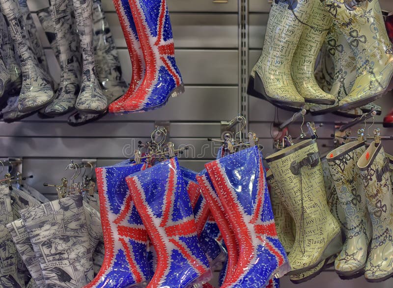 Rubber boots in the store editorial stock image. Image of clothing ...