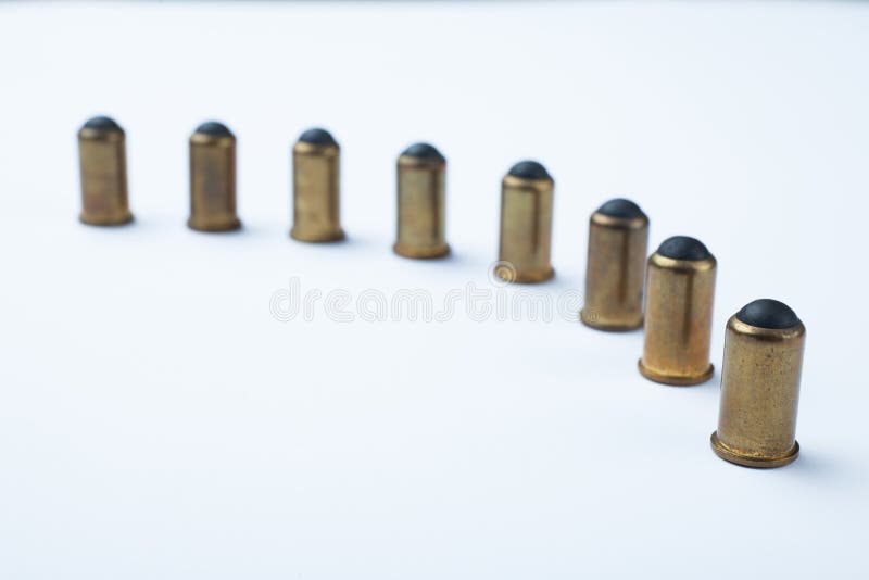 Rubber Bullets on a White Background Stock Image - Image of ammo, gold ...