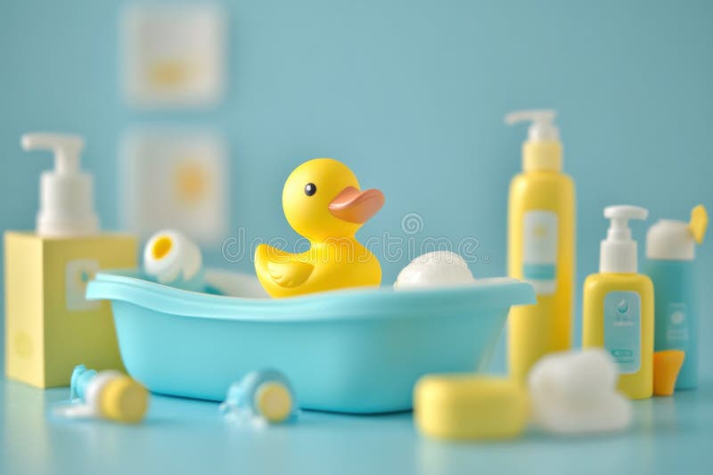 Rubber Duck in Baby Bath Time Setup Stock Illustration - Illustration ...