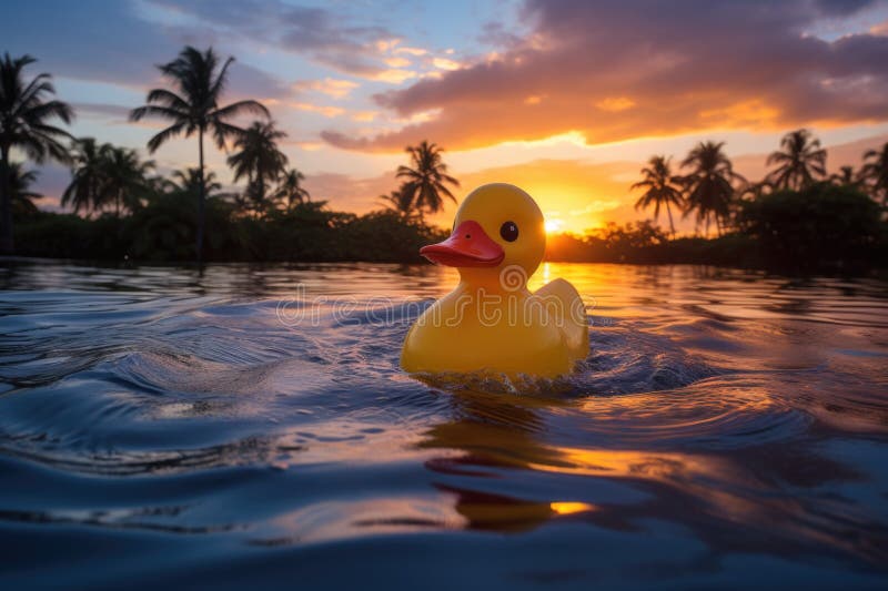 Rubber Duck Backlit by a Bright Tropical Sunset Stock Image - Image of ...