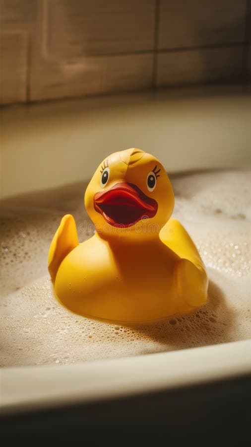 A Rubber Duck in a Bath Tub with Bubbles and Water, AI Stock Photo ...