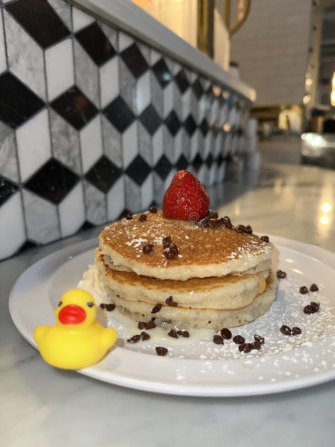 Rubber Duck with Chocolate Chip Pancakes Stock Image - Image of ...