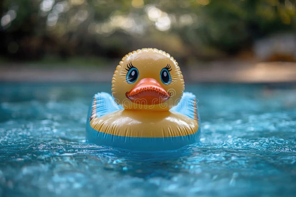 A Rubber Duck Floats on the Surface of a Swimming Pool Water Stock ...
