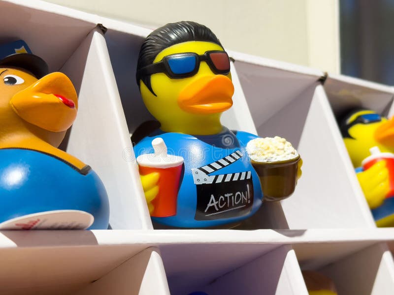 Rubber Duck Movie Enthusiast with Popcorn and Drink Editorial ...