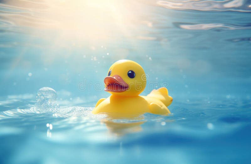 A Rubber Duck in the Pool with Some Sun Lights Stock Illustration ...