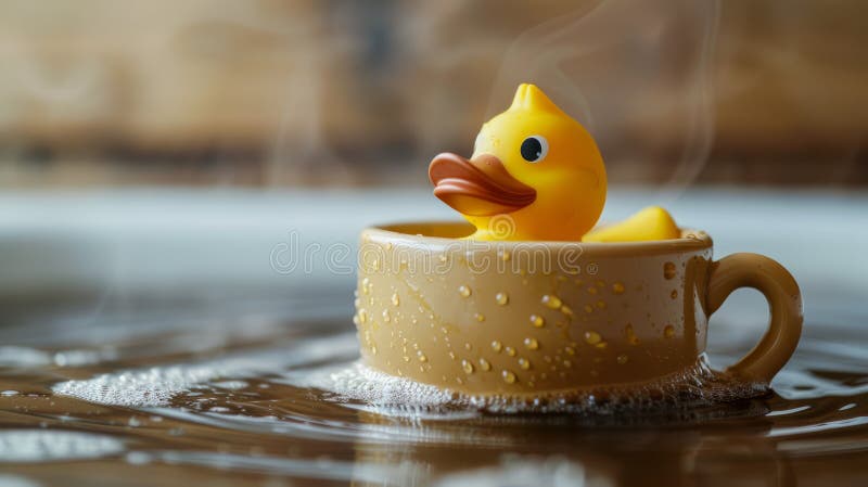 Rubber Duck in a Steamy Coffee Cup Stock Photo - Image of humor, coffee ...