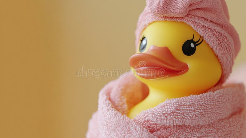 Rubber Duck Wrapped in Pink Towel, Playful Bath Time Concept Stock ...