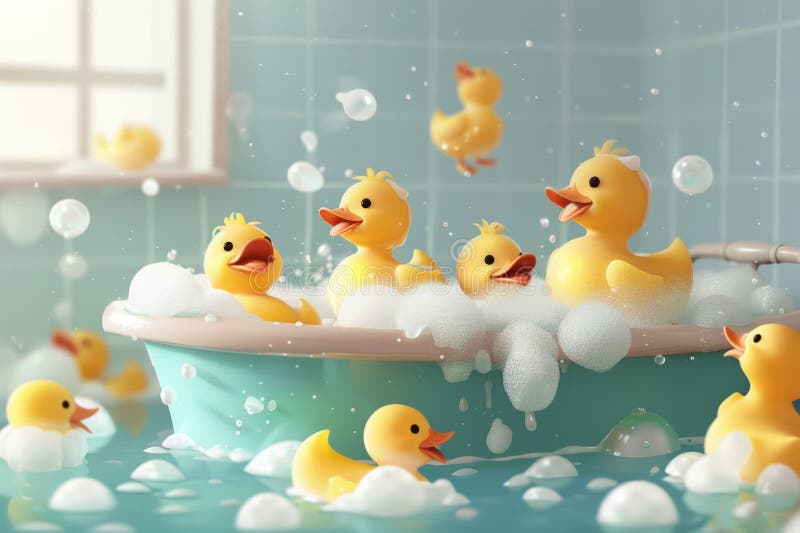 Rubber Ducks Float in a Bathtub Stock Photo - Image of cute, foam ...