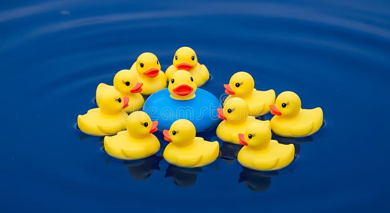 Rubber Ducks Floating on Water, One Different Color Duck Stock ...