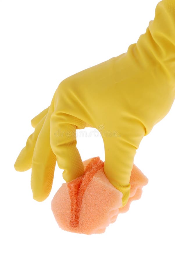 Rubber Glove and Orange Sponge Stock Image - Image of isolated ...