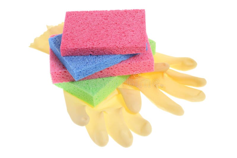 Rubber Gloves and Sponges stock image. Image of domestic - 18053477