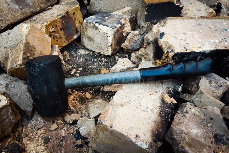 Rubber Hammer Demolish Bricks Stock Image - Image of hammer, brown ...