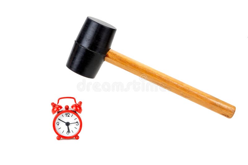 The Rubber Hammer is about To Smash the Red Tiny Alarm Clock Stock ...