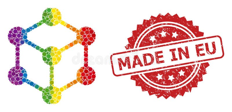Rubber Made in Eu Stamp and Bright Colored Cube Nodes Mosaic Stock ...