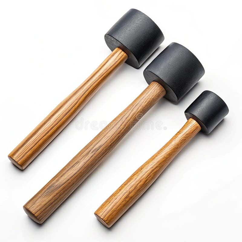 Rubber Mallets Set with Wooden Handles on White Background Stock ...