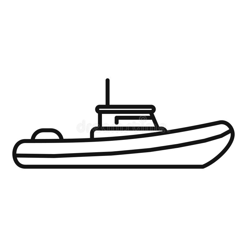 Rubber Motor Boat Floating on Water Surface Outline Stock Vector ...