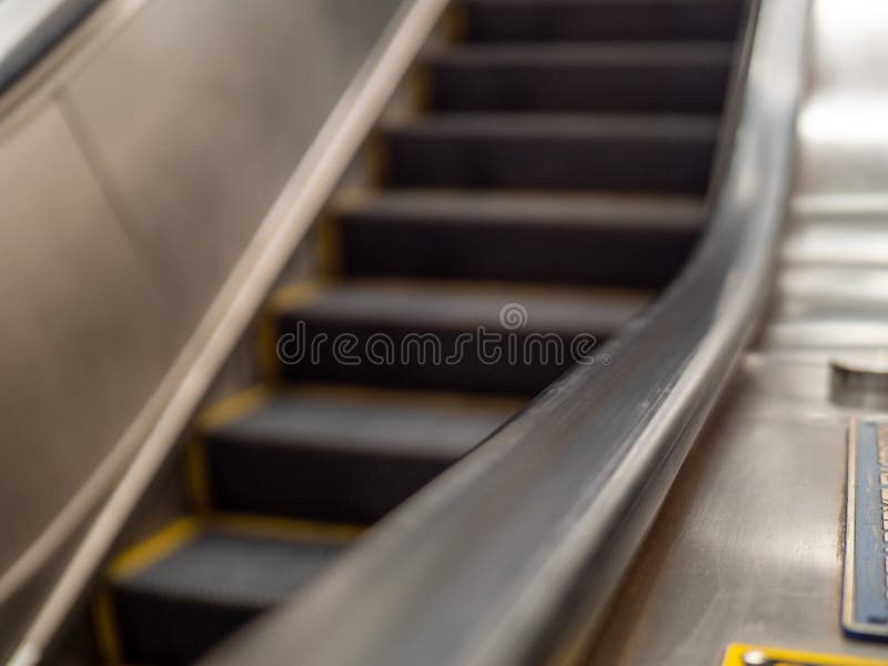 Rubber Moving Handrail on Subway Escalator Going Underground Stock ...