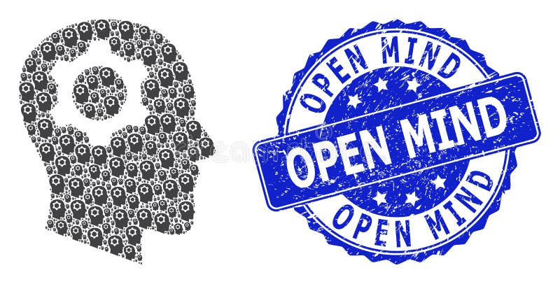 Rubber Open Mind Round Seal Stamp and Recursion Head Gear Icon Mosaic ...