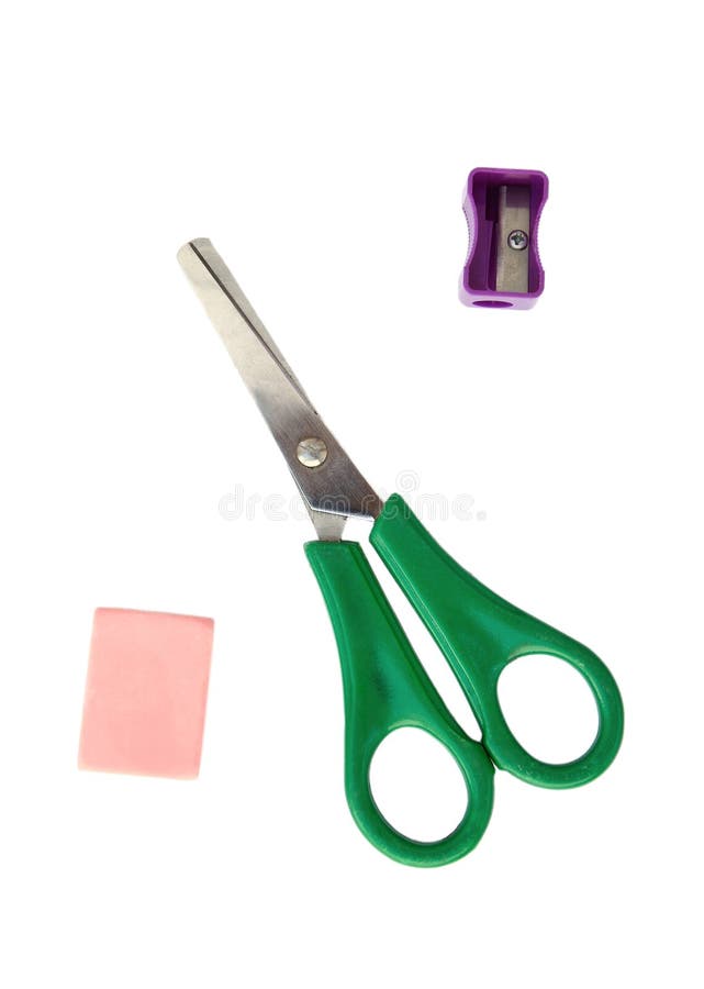 Rubber ,pencil Sharpeners and Scissors Stock Image - Image of rubber ...