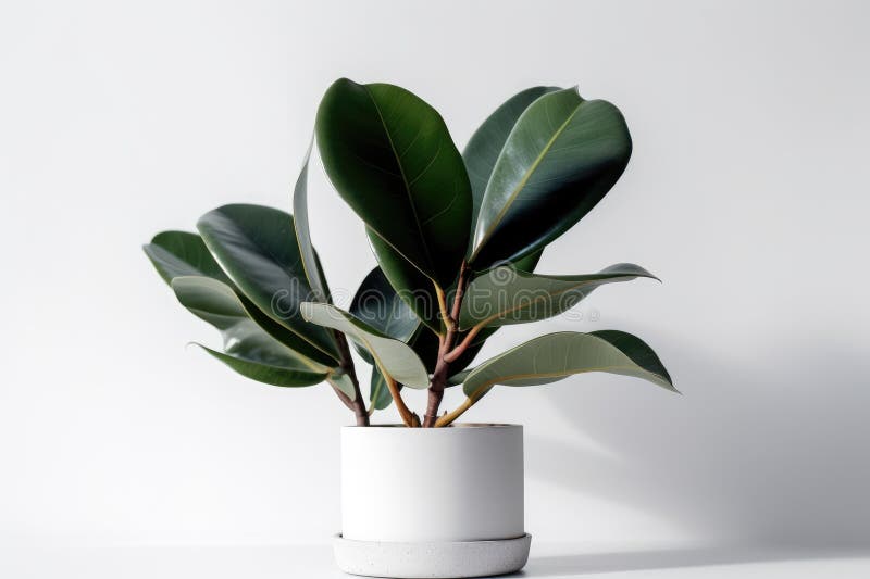 Rubber Plant Ficus Elastica in a White Pot on a White Background ...